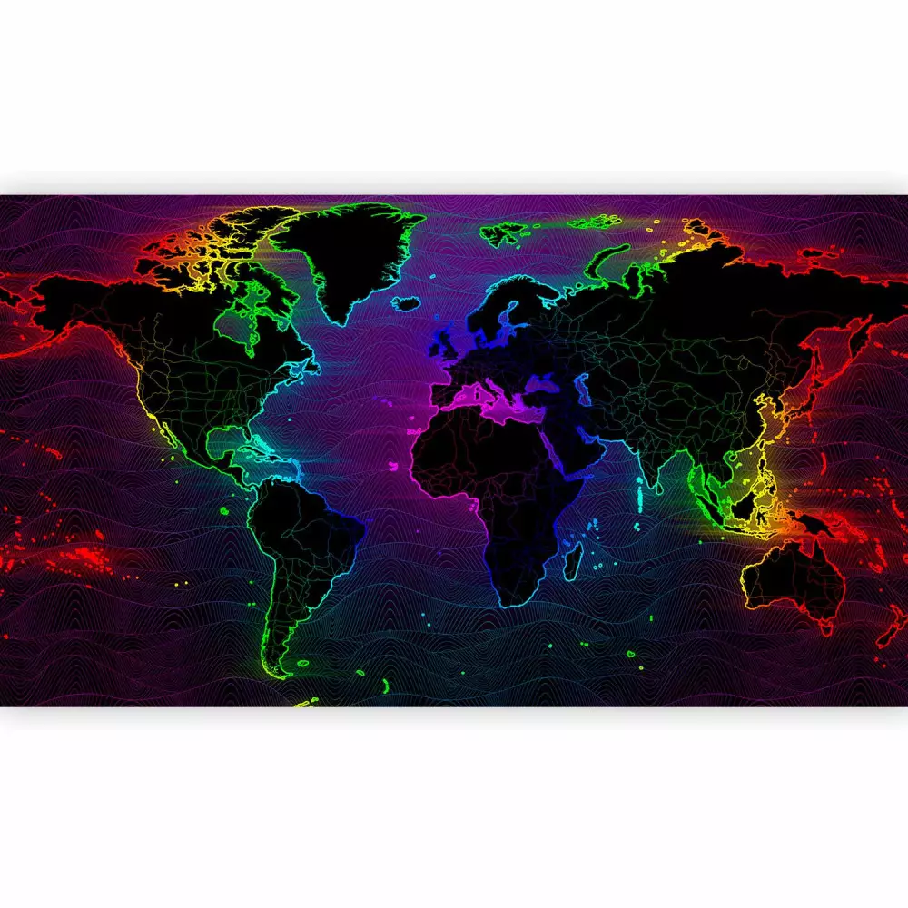 Photo Wallpaper Waves - world map with colourful outline of continents ...
