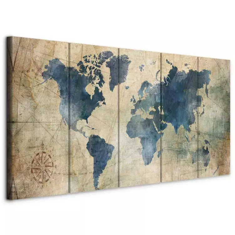 Canvas Wall Art Retro Map (5-part) Narrow - World Map on Light Retro ...