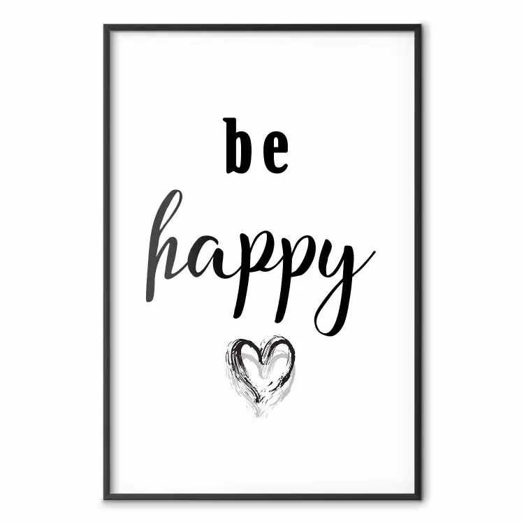 Poster Be Happy - black and white composition with English inscriptions ...