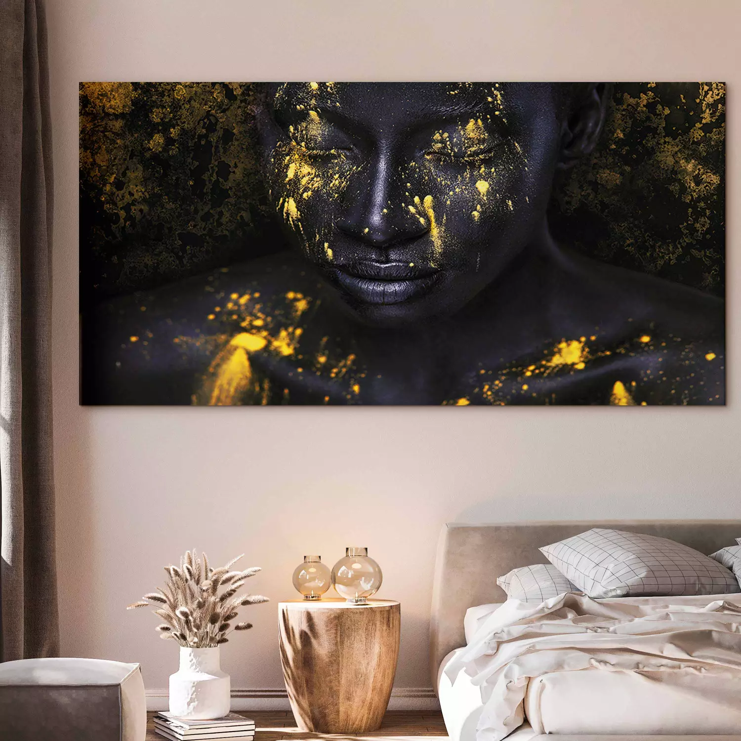 black abstract face bedding