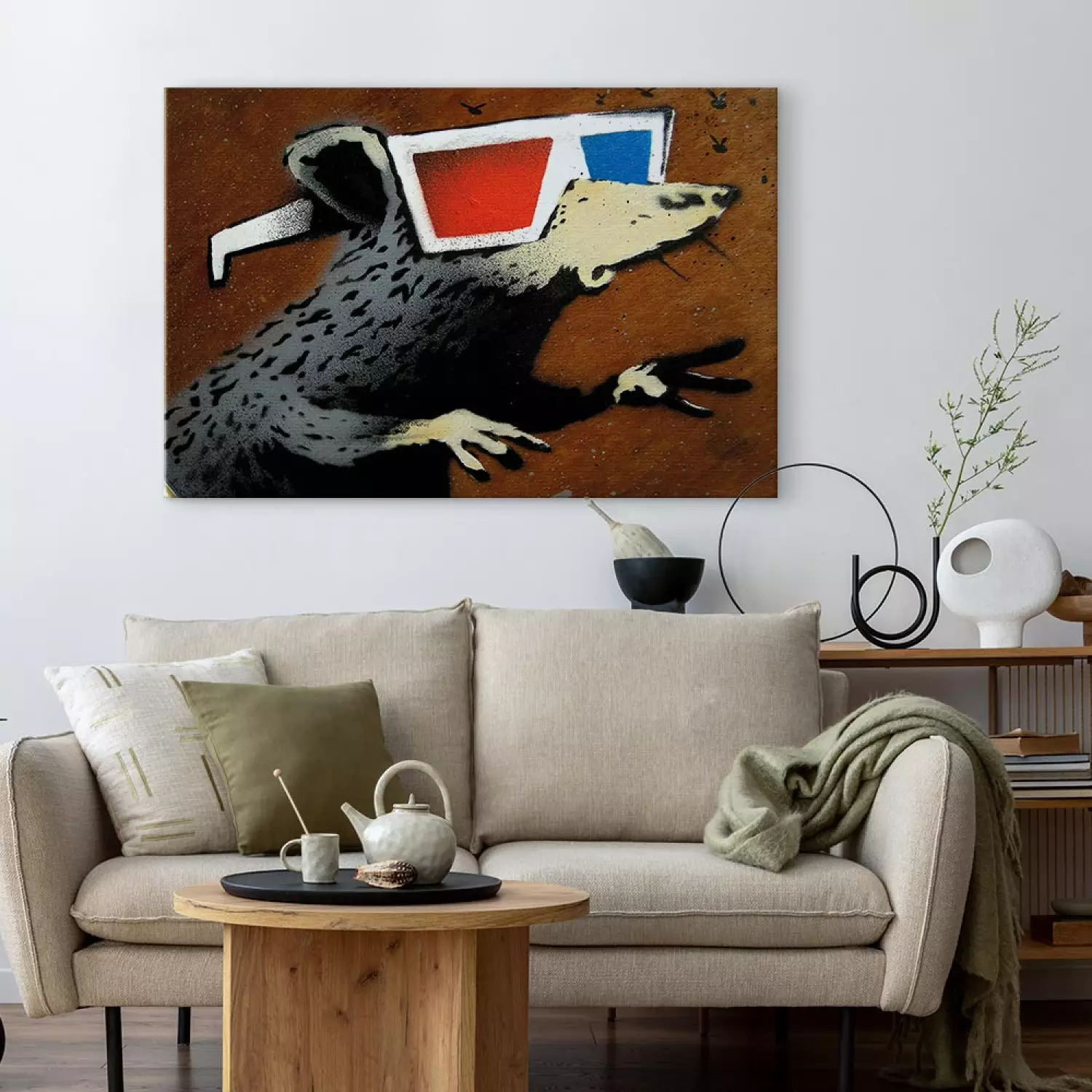 Canvas Wall Art Rat in 3D Glasses (Banksy) - street art of a Canvas Wall Art Rat in 3D Glasses (Banksy) - street art of a
