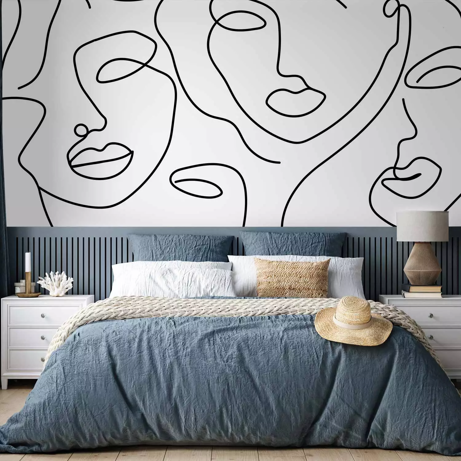 black abstract face bedding