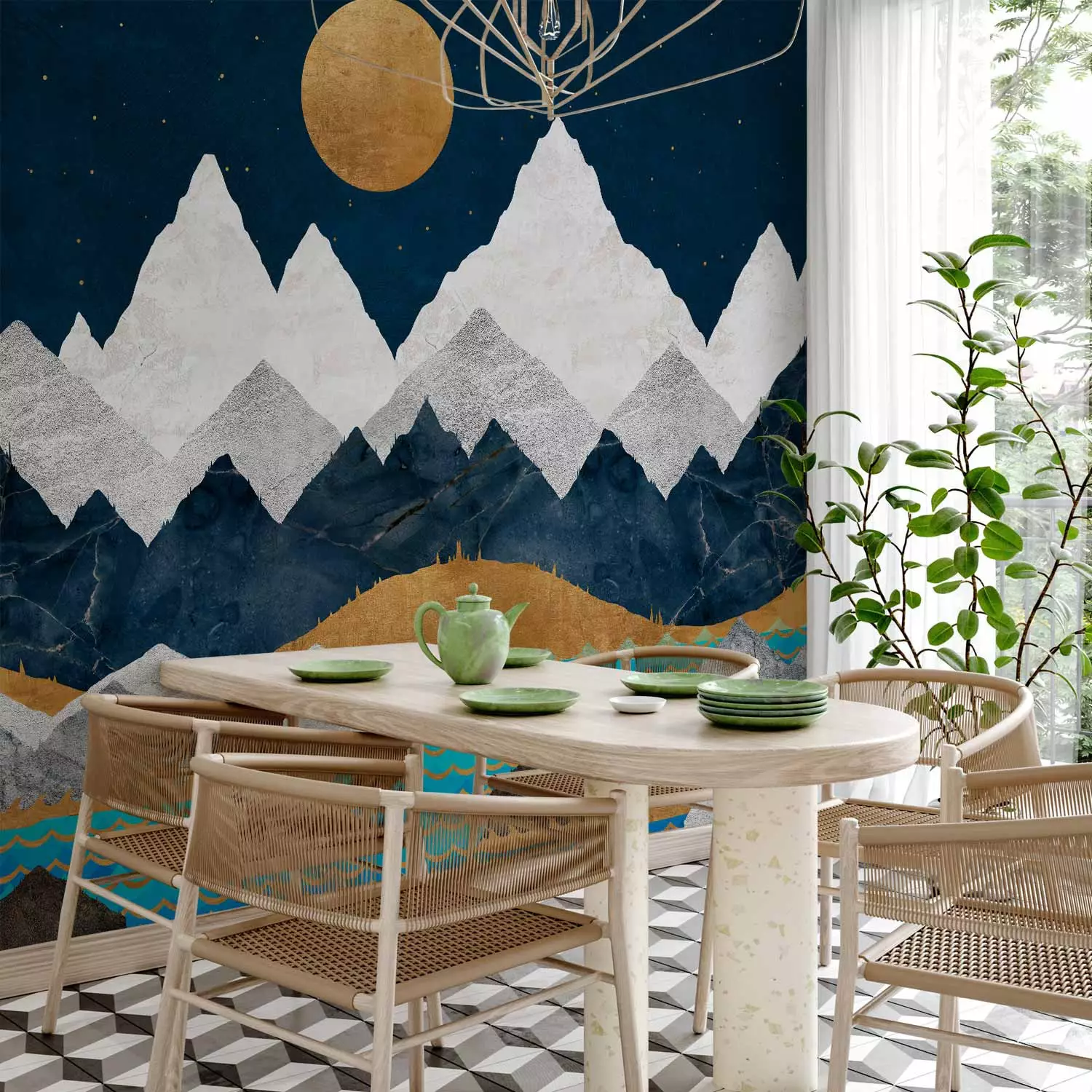 how to draw mountains on a wall