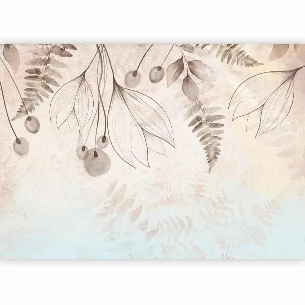 Wall Mural A subtle breeze - minimalist flowers and leaves in a beige ...