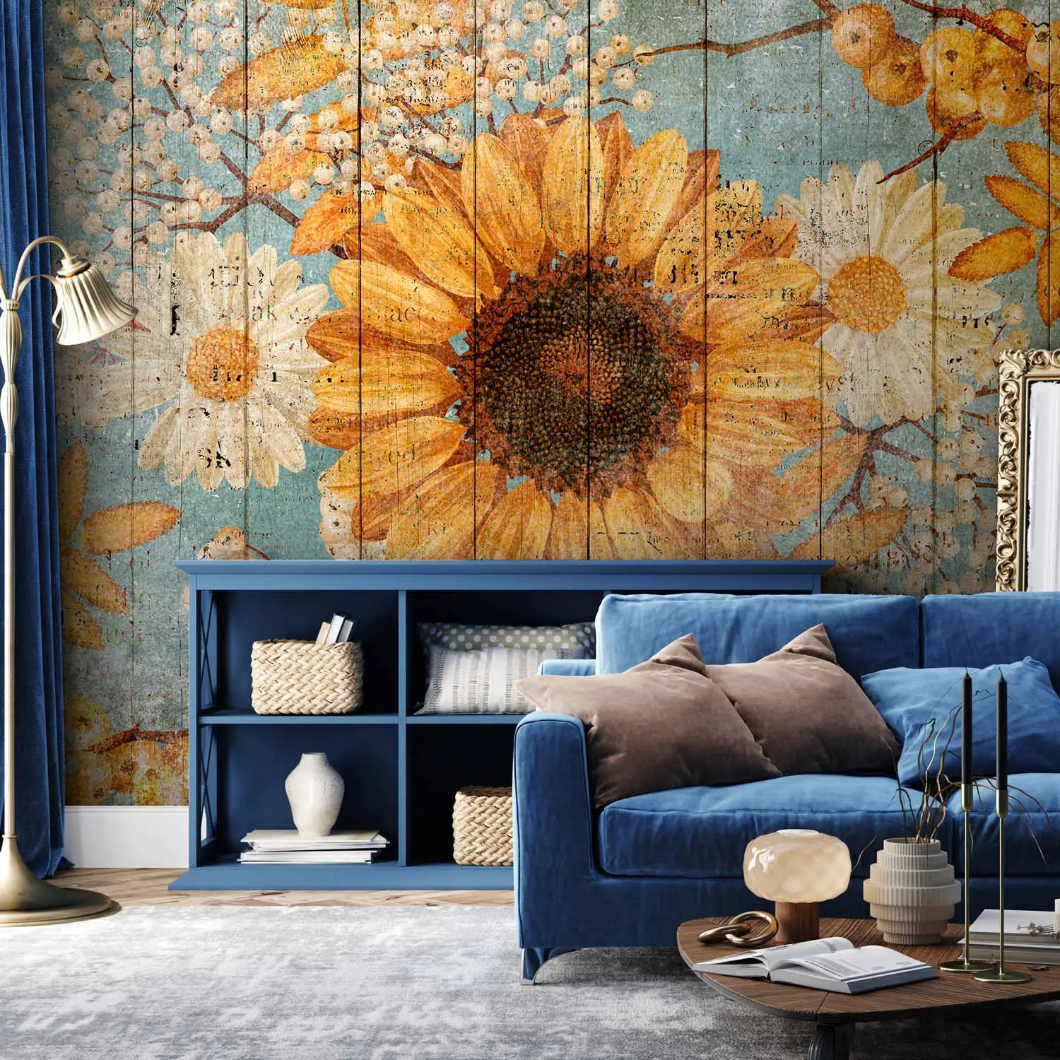 Decorazione Parete Moderna Wee Blue Coo White Flower Bloom Black ...