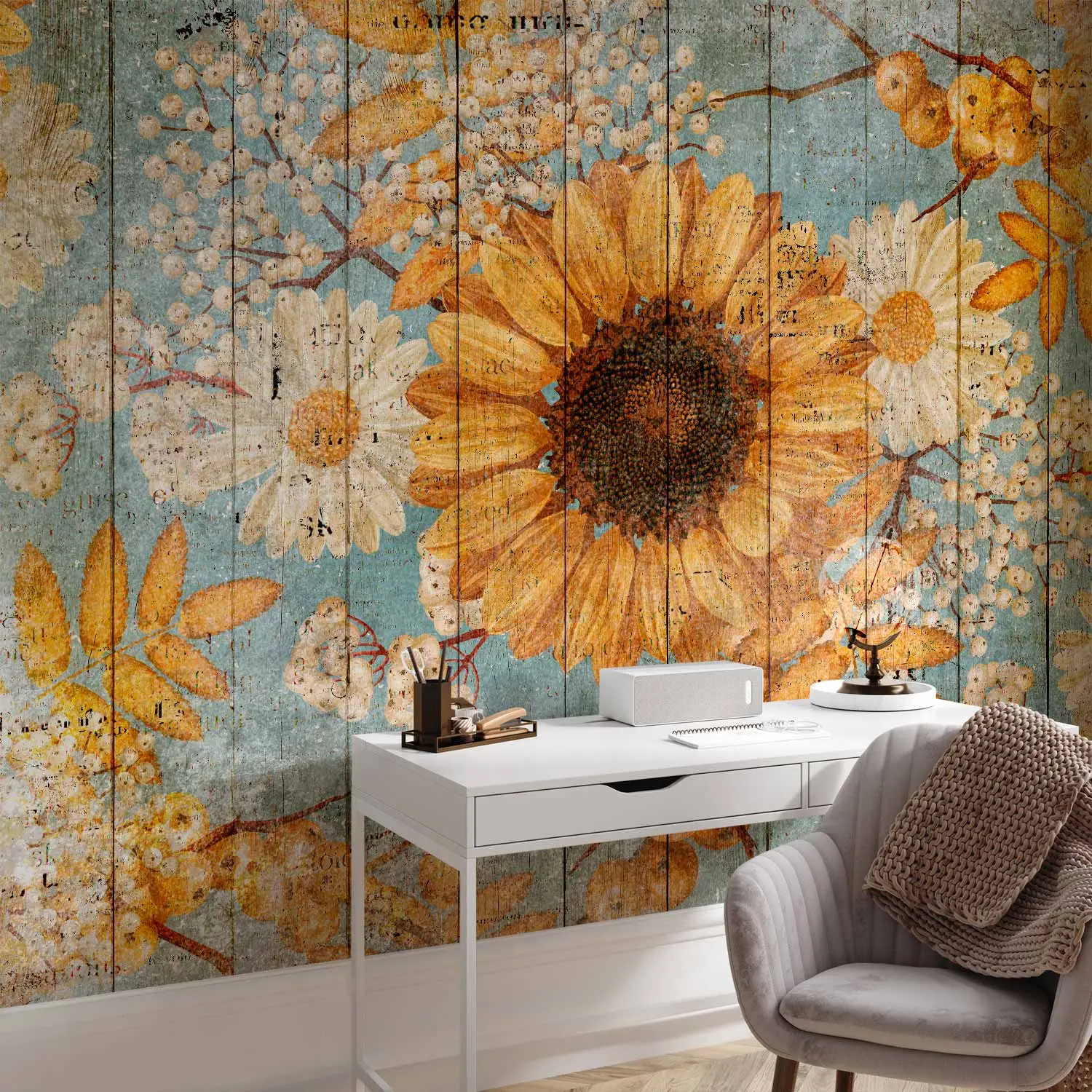Decorazione Parete Moderna Wee Blue Coo White Flower Bloom Black ...