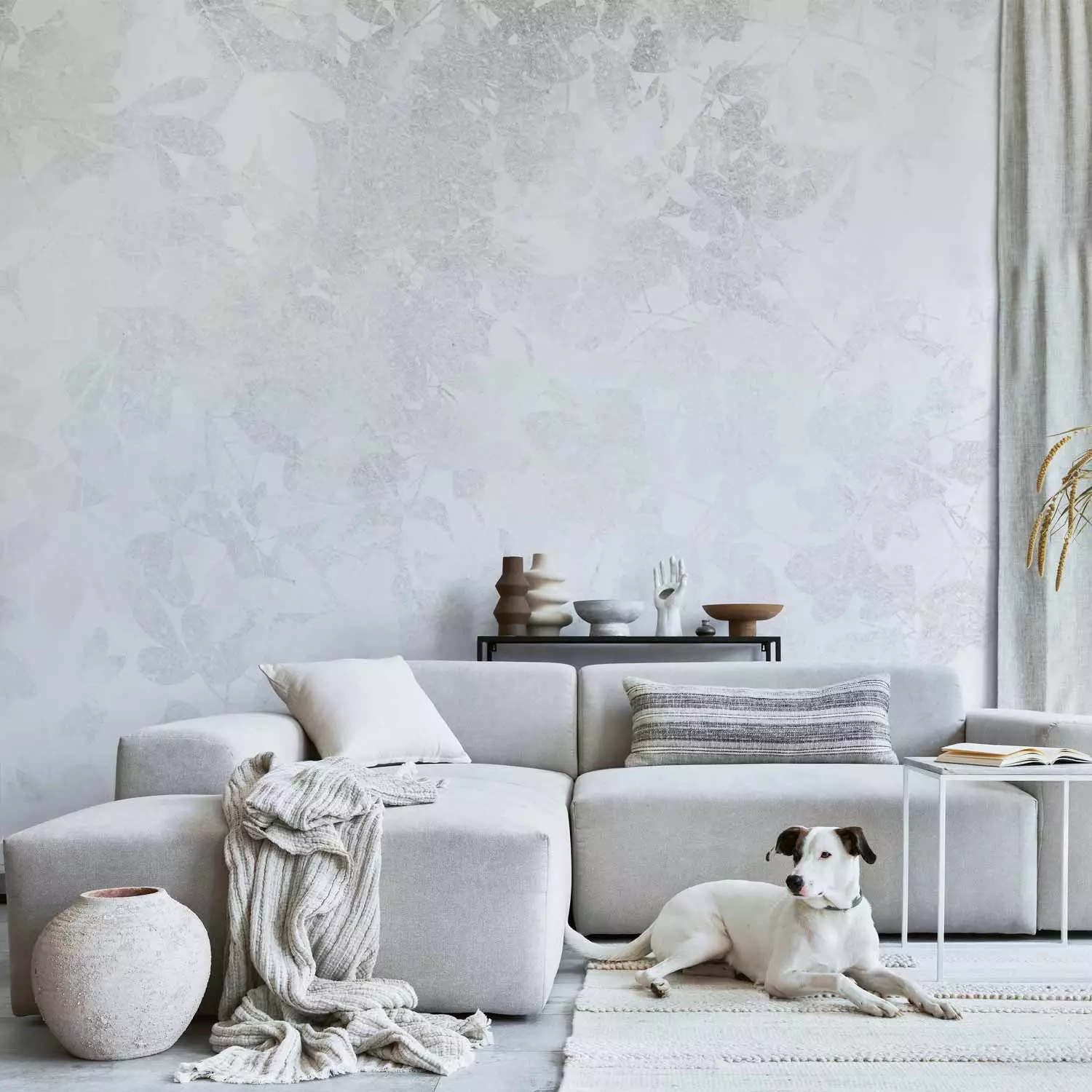 silver leaf wallpaper mural