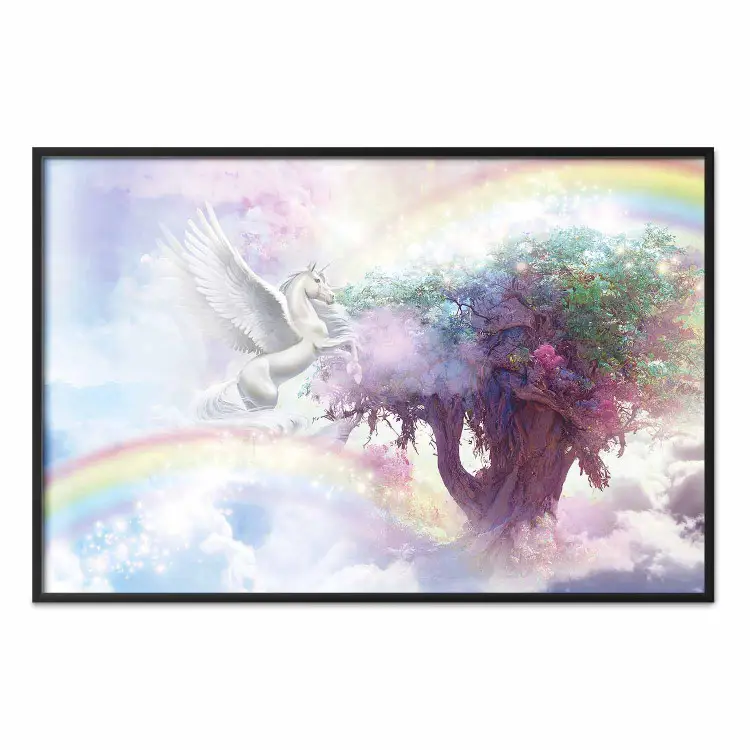 Poster in frames Unicorn and Magic Tree - Fantasy and Rainbow Land in ...