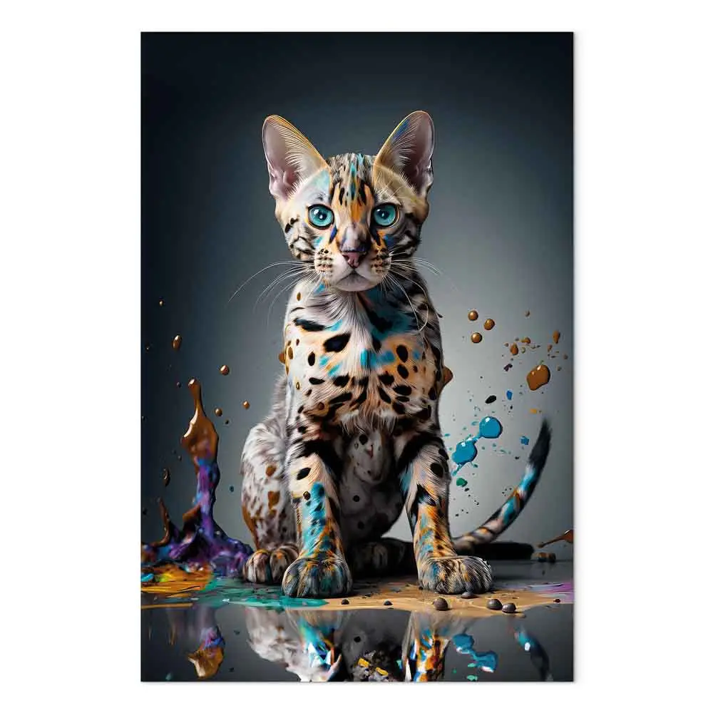 Art Work AI Bengal Cat - Animal in a Colorful Exploding Puddle ...