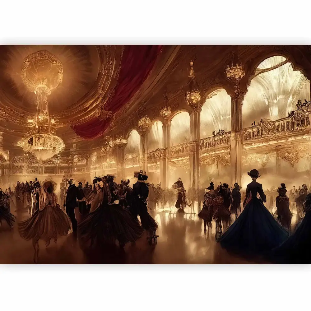 Wall Mural Dancing Guests - A Golden-Lit Medieval Ballroom - bimago