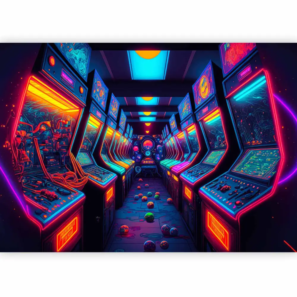 Wall Mural Arcade Machines - A Multi-Colored Gaming Room in Neon Light ...