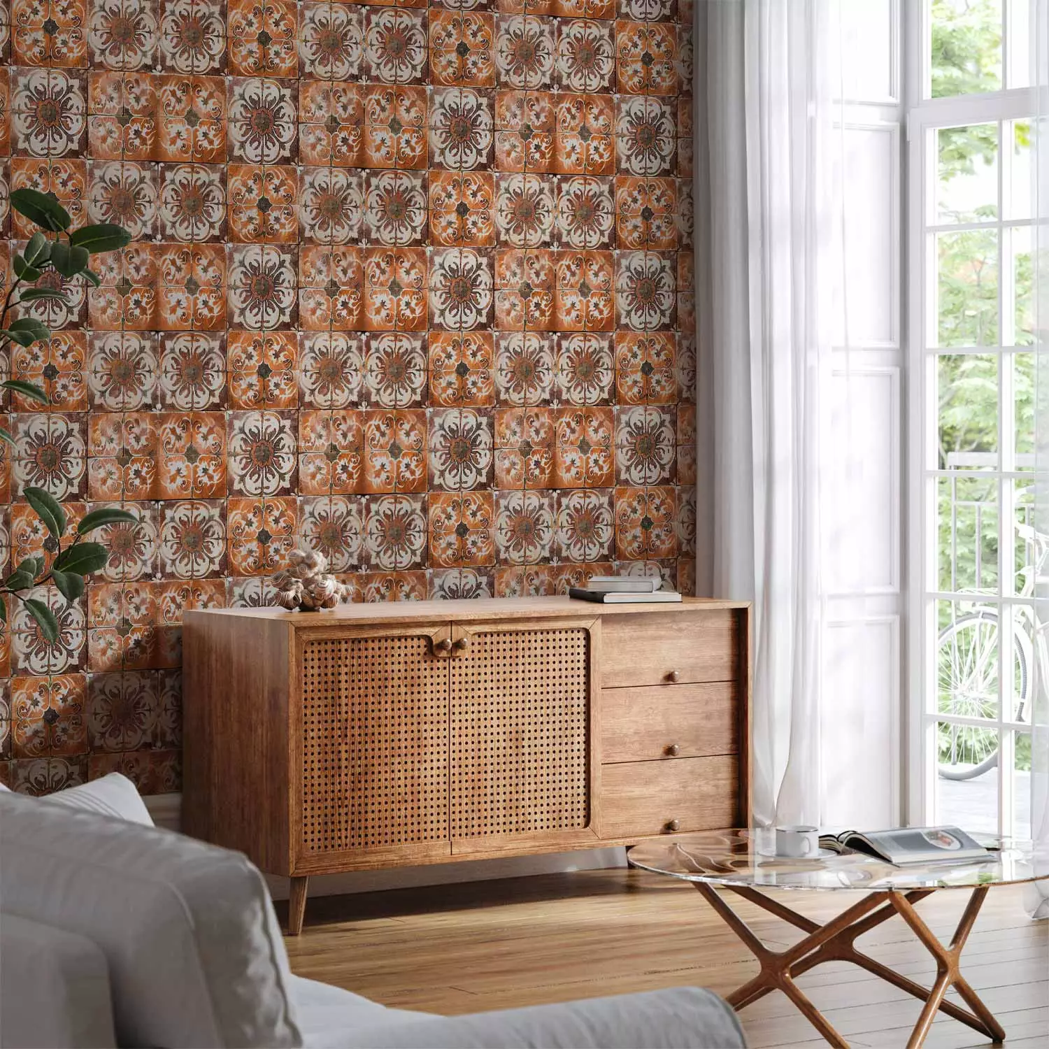 terracotta patterned wallpaper