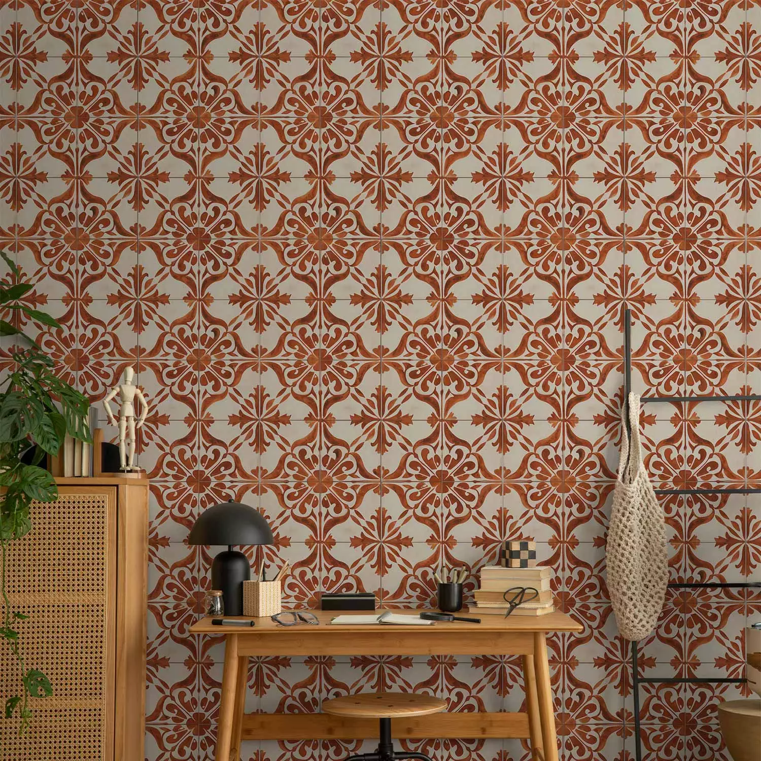 terracotta patterned wallpaper