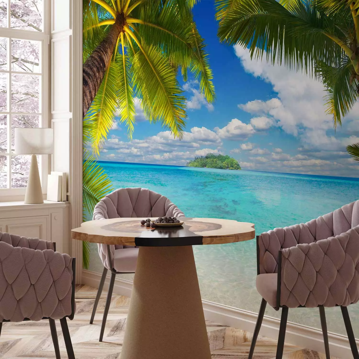 tropical paradise wallpaper in teal
