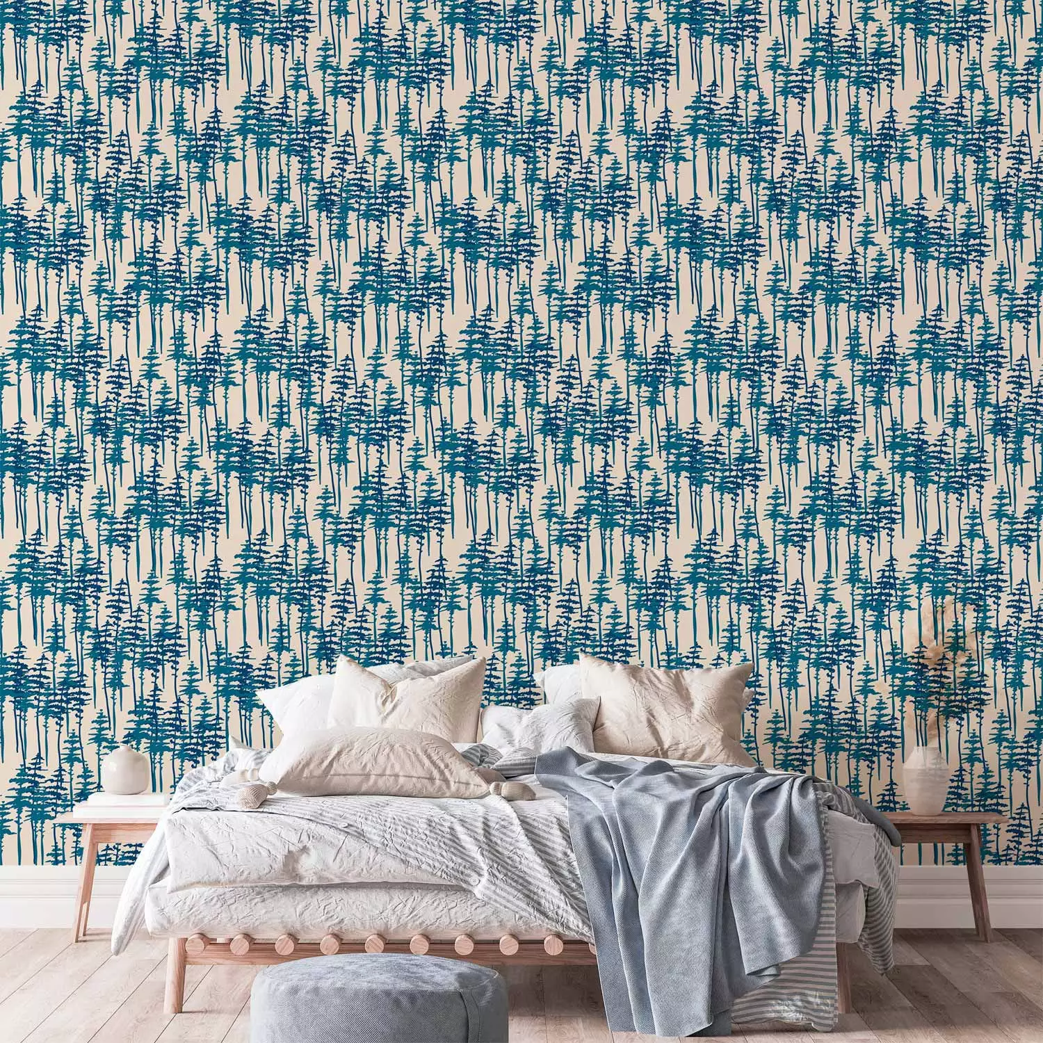 navy wallpaper trees