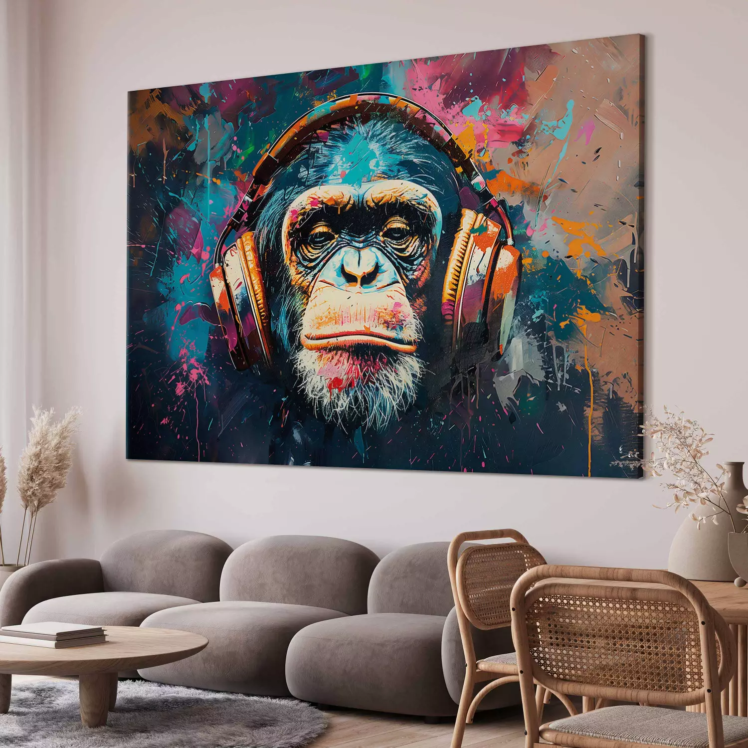 thinking monkey with headphones
