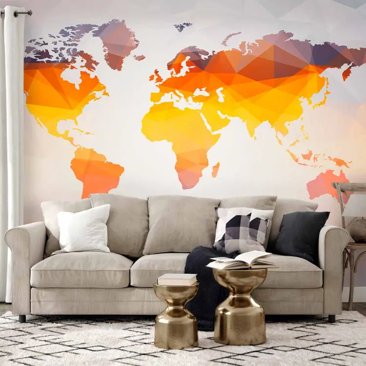 Photo Wallpaper Geographic Abstraction - World Map in Colorful ...