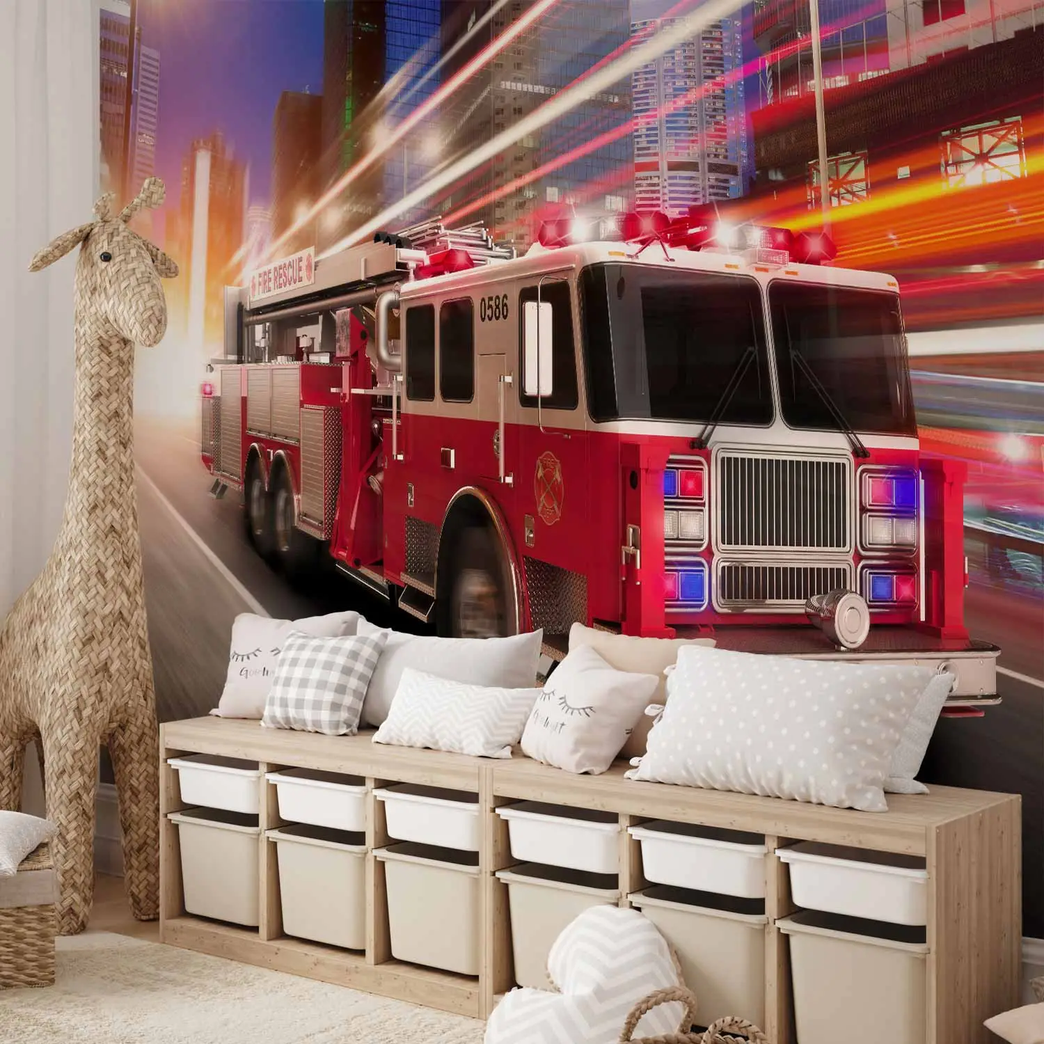 Fire Truck Mural Fire Truck Nursery Wall Art Print | Boys Bedroom Wall