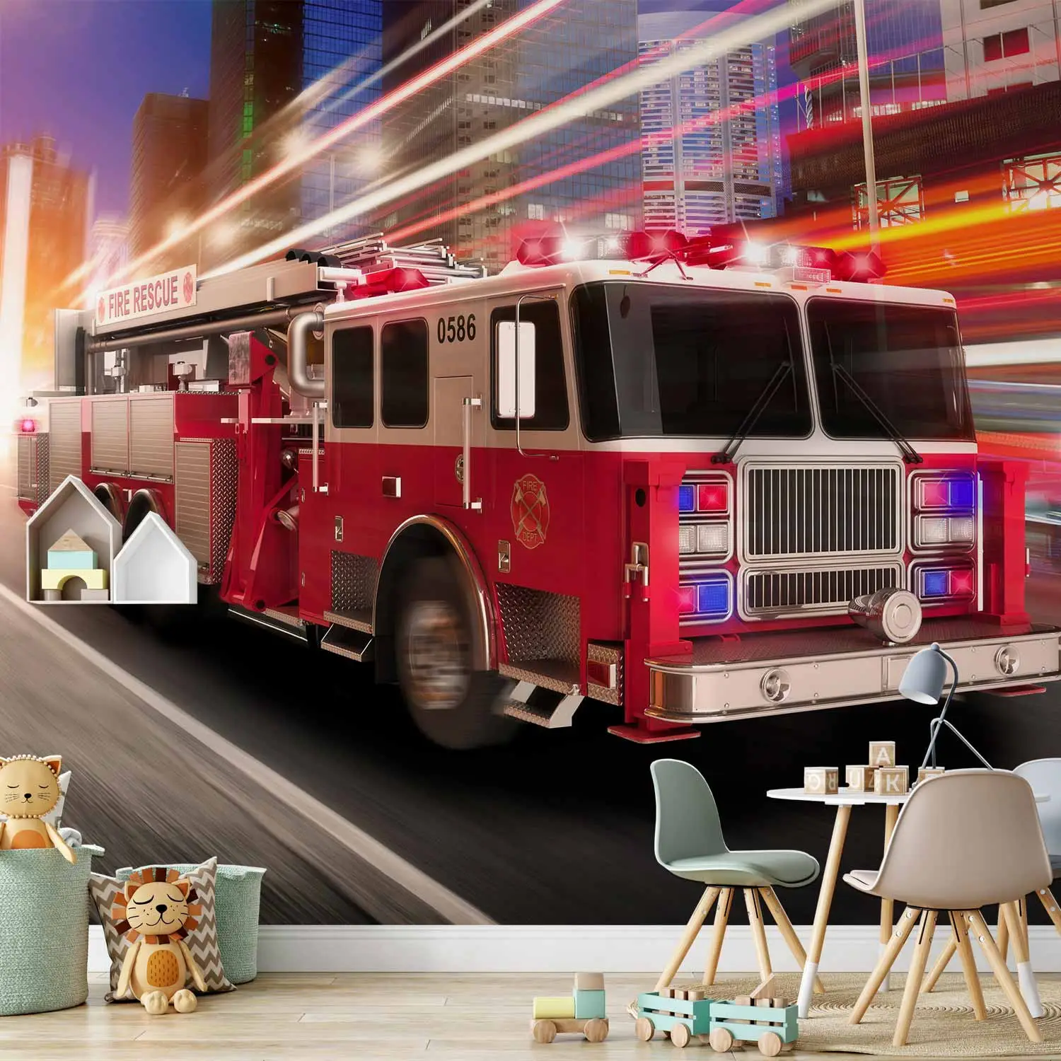 Fire Truck Mural Fire Truck Nursery Wall Art Print | Boys Bedroom Wall