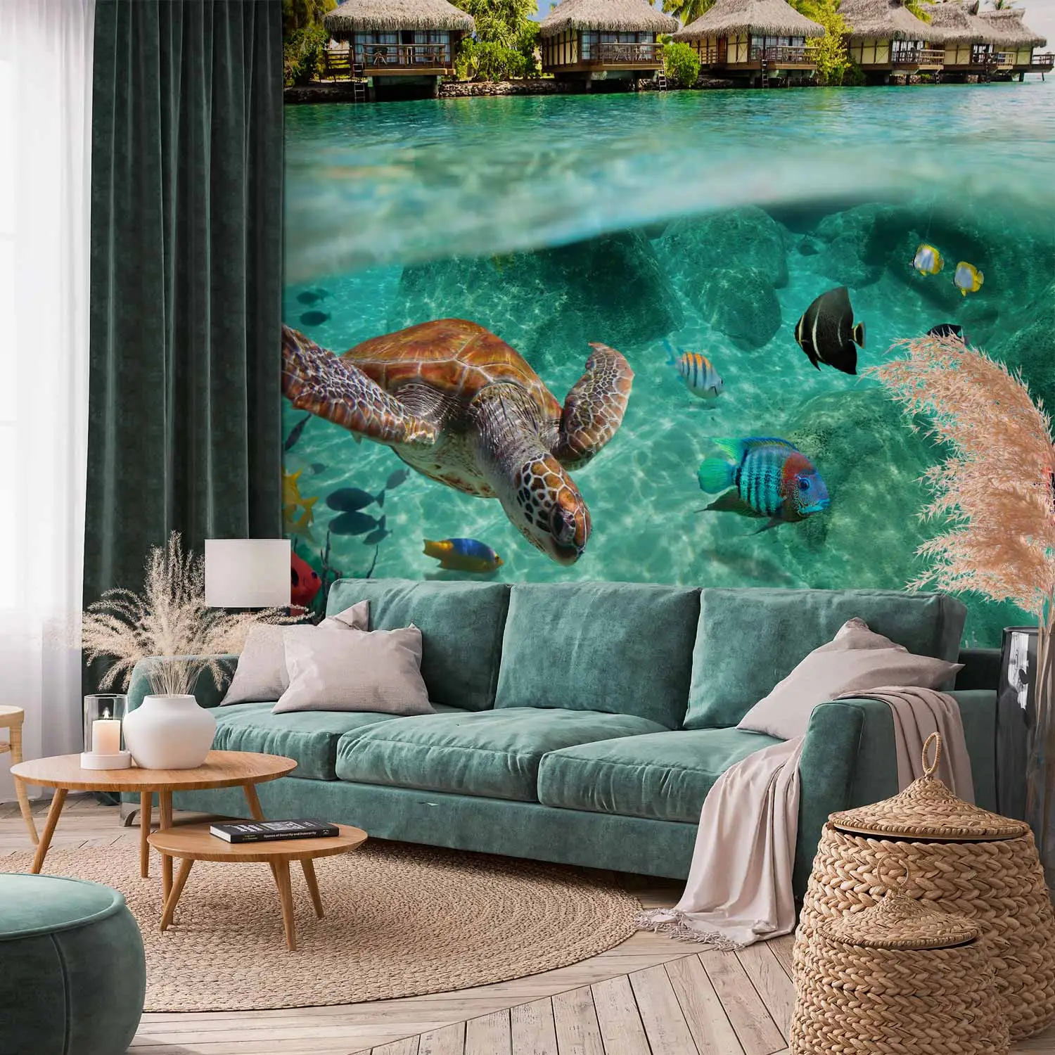 Wall Mural Paradise Maldives - Seascape on a reef with fish and turtles ...
