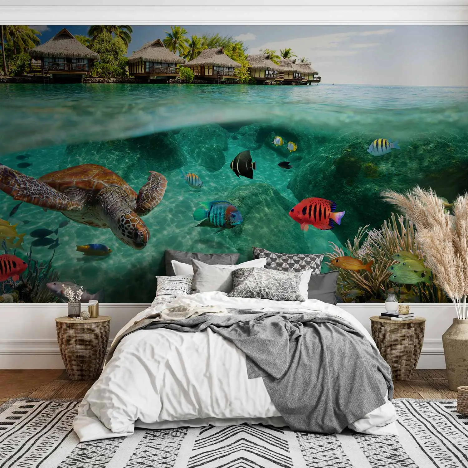 Wall Mural Paradise Maldives - Seascape on a reef with fish and turtles ...