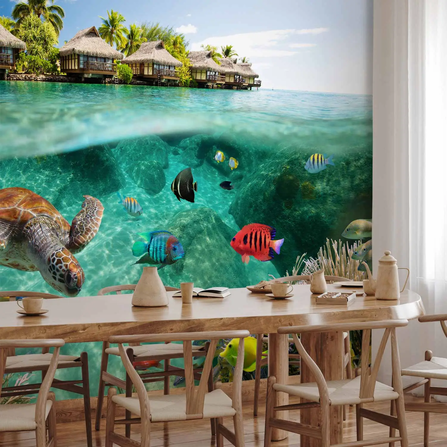 Wall Mural Paradise Maldives - Seascape on a reef with fish and turtles ...