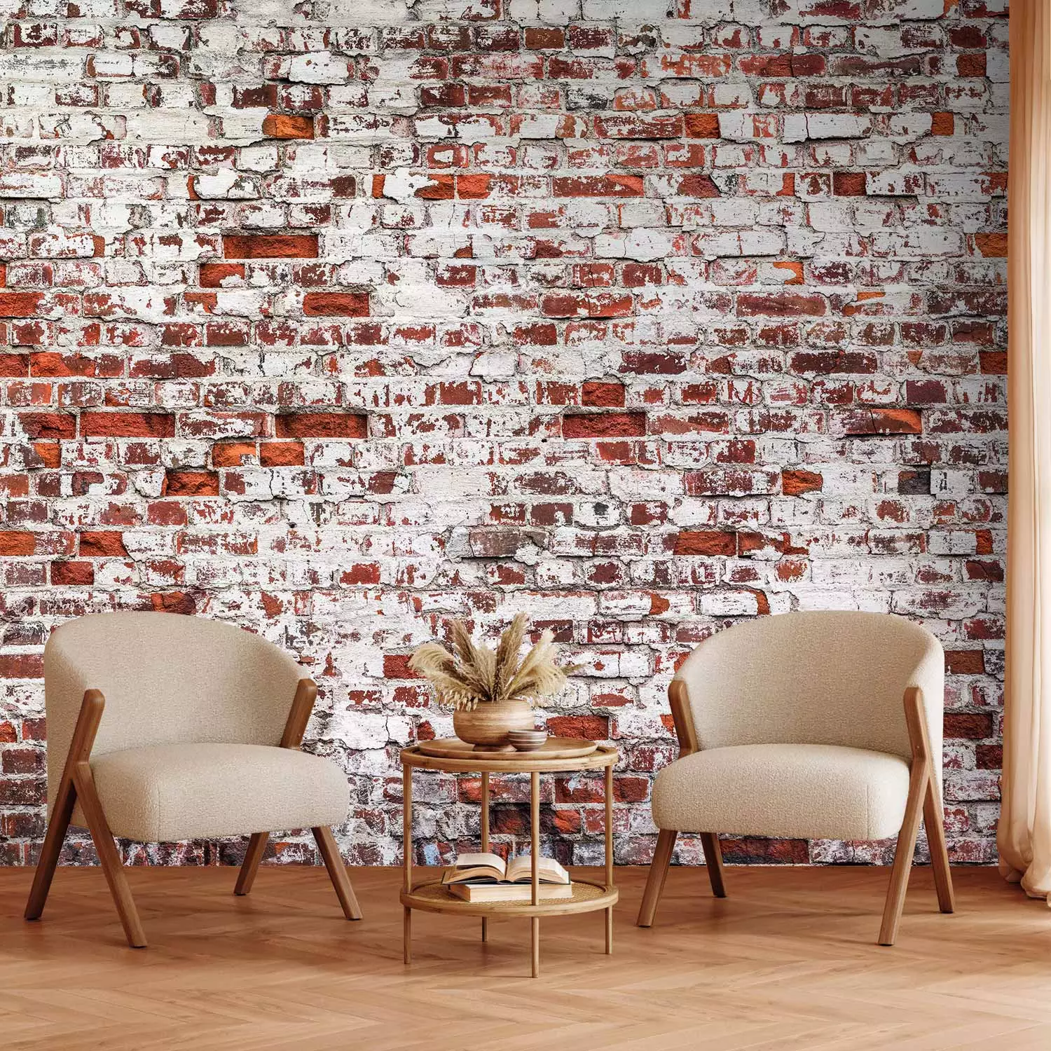 whitewashed interior brick wall