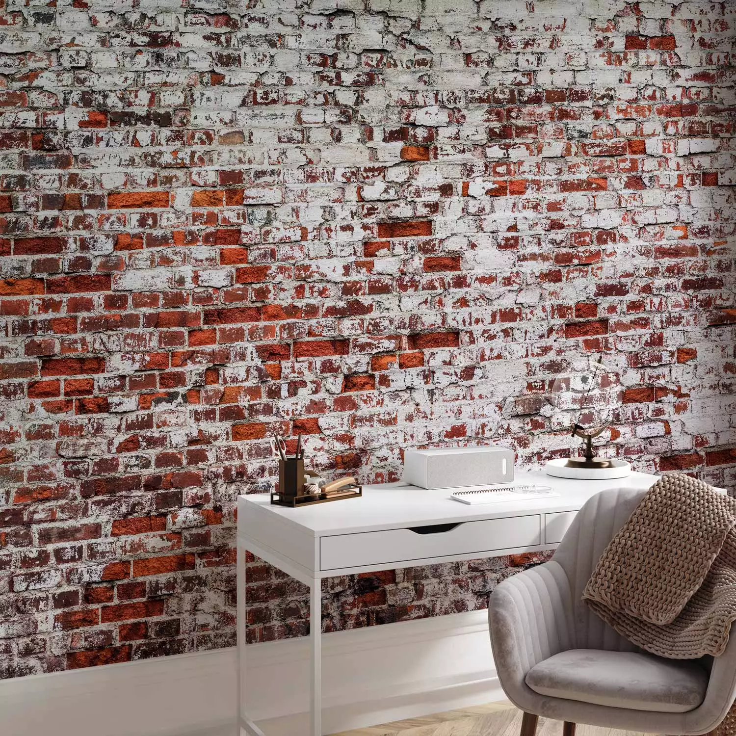whitewashed interior brick wall