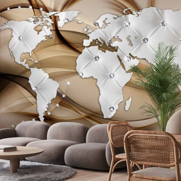 Wall Mural Diamond world - quilted world map with elegant background ...