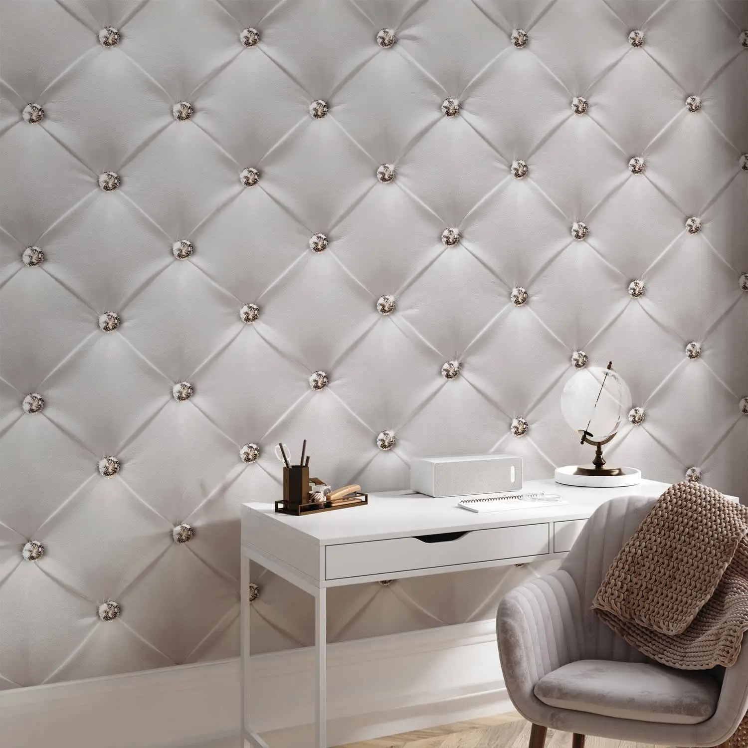 White Tufted Wallpaper