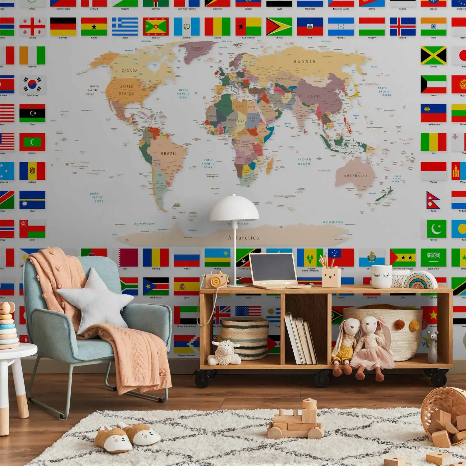 World Classic Wall Map With Flags Mural Poster