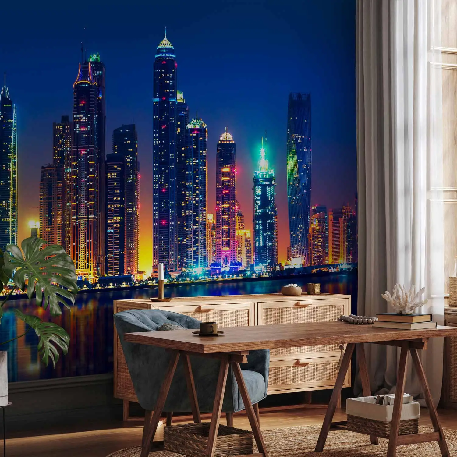 Dubai Wallpapers All Wall Mural Blue Nights Dubai Skyline With