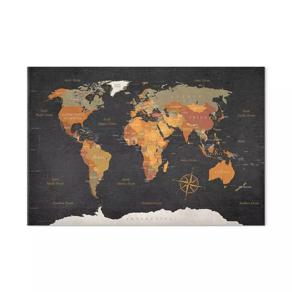 Canvas Wall Art World Map: Secrets of the Earth - bimago