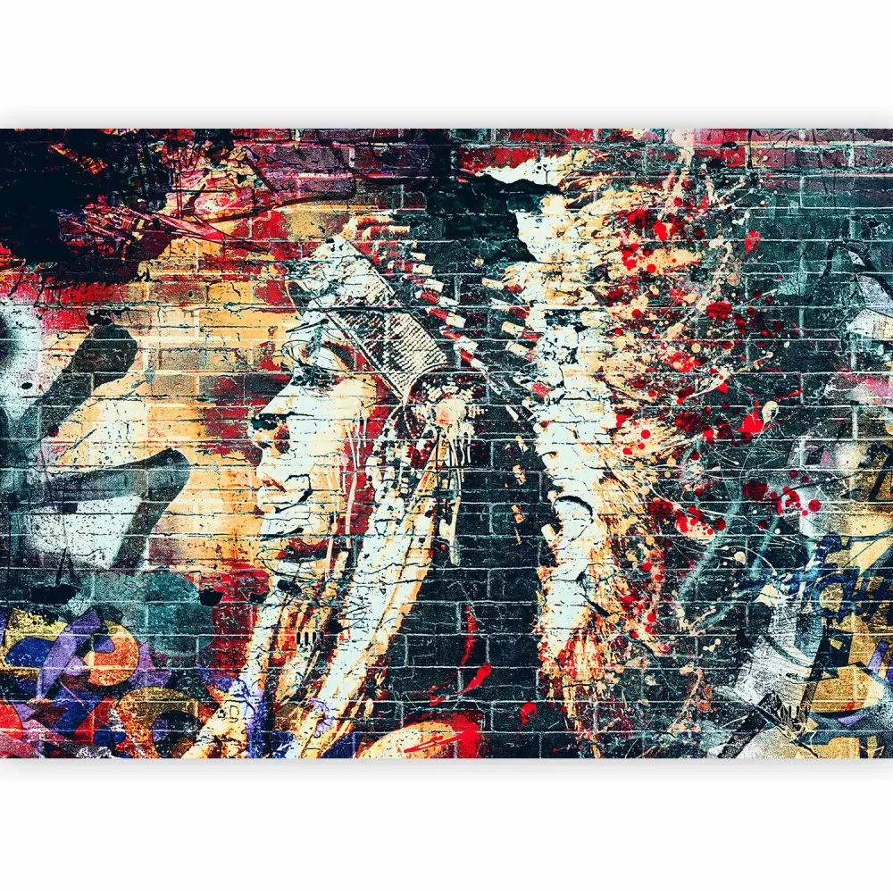 Photo Wallpaper Street art - colourful graffiti with profile of a woman ...