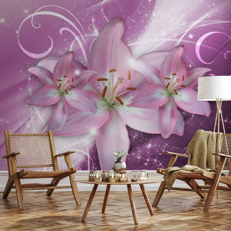 Photo Wallpaper Purple comet - lily flowers on a fancy background with ...