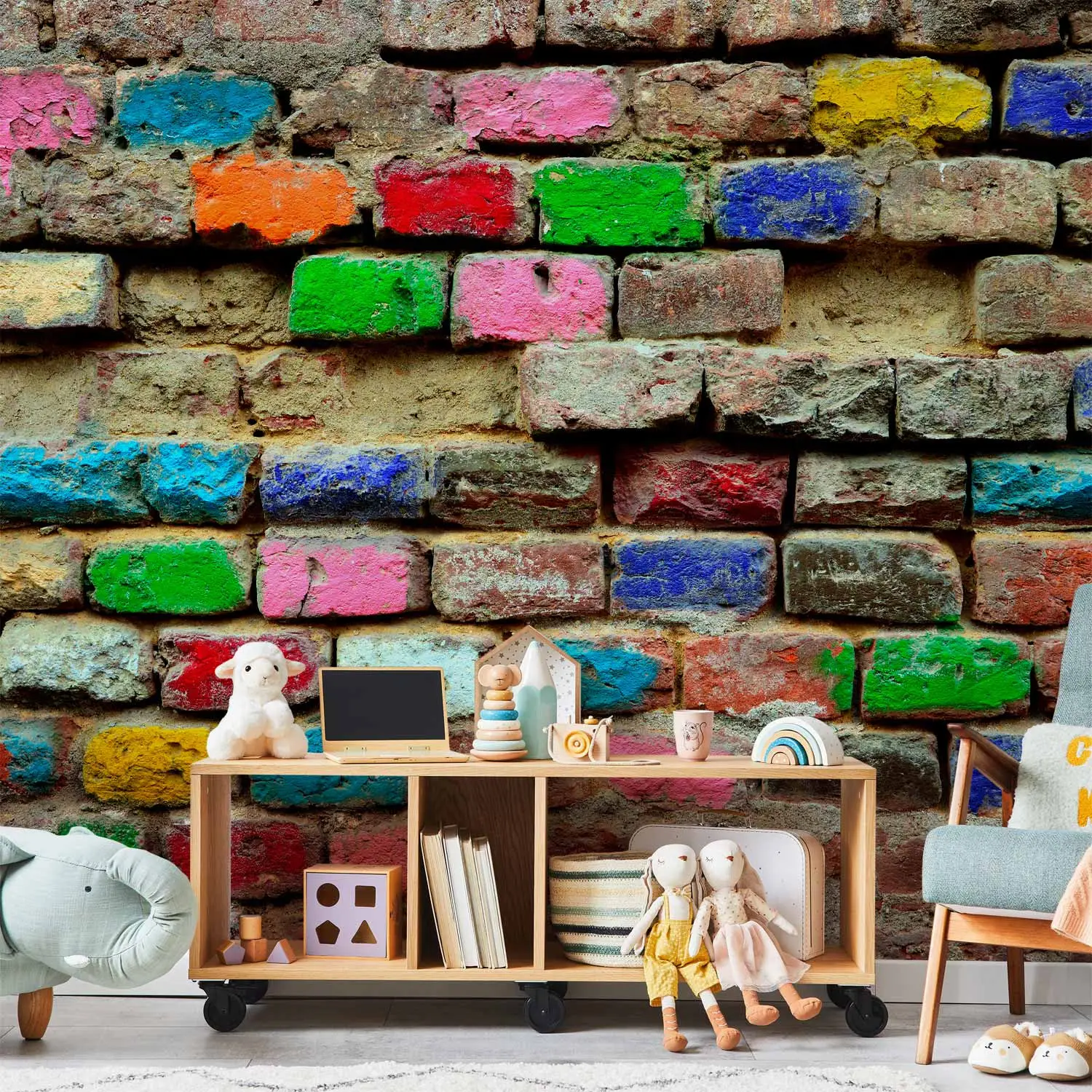 Colorful Brick Wallpaper Brick Mural Wallpaper | Blue Colored Brick