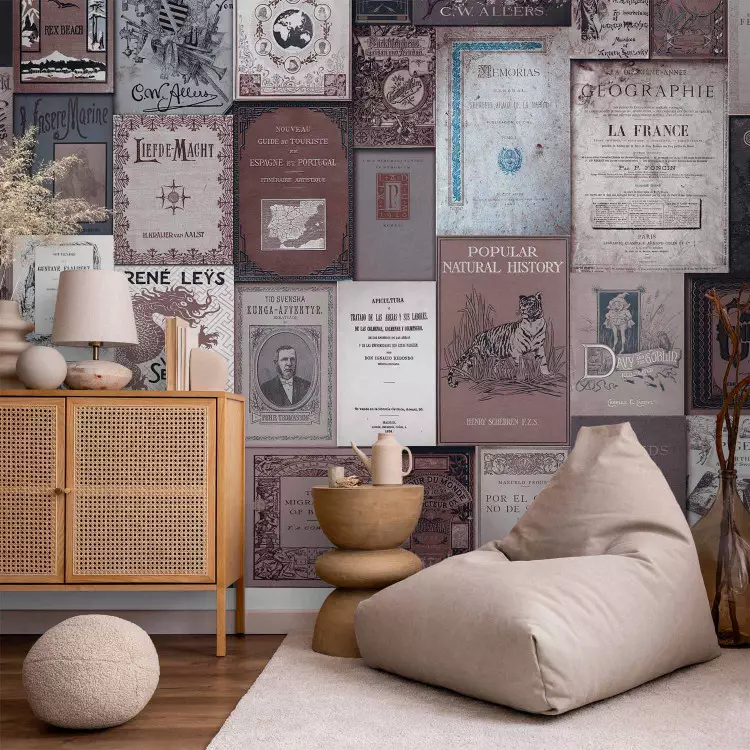 Photo Wallpaper Vintage bookcase - romantic motif with book covers - bimago