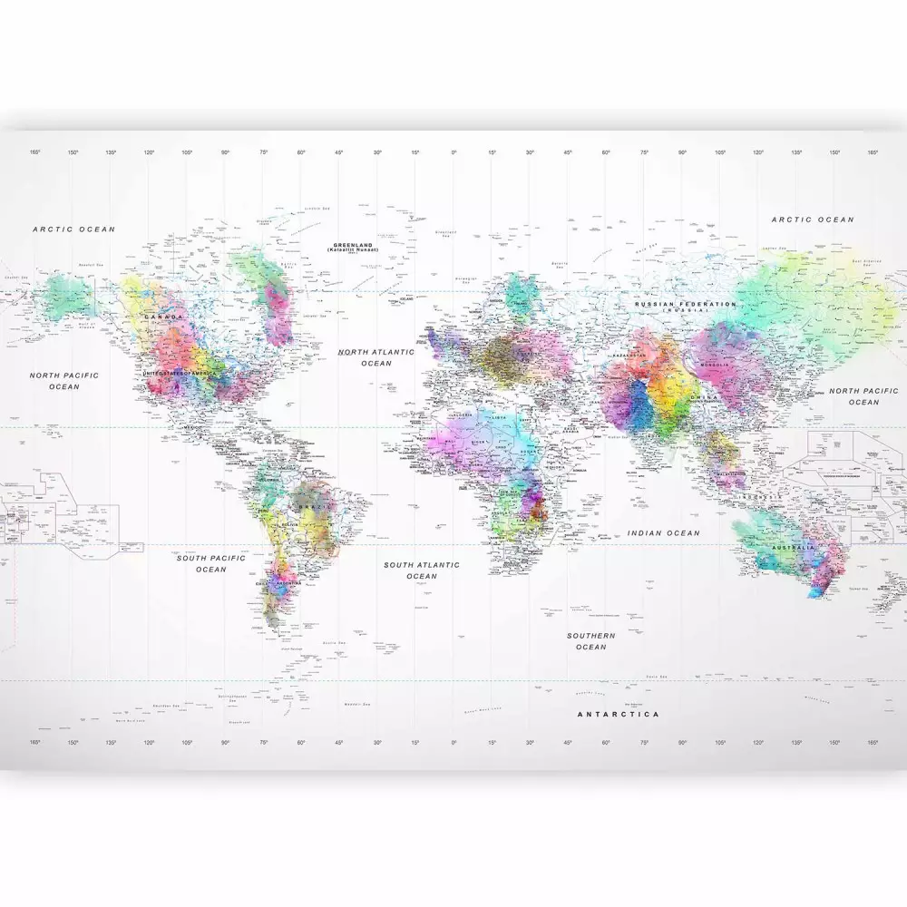 Wall Mural Map of the world - coloured continents with a gradient ...