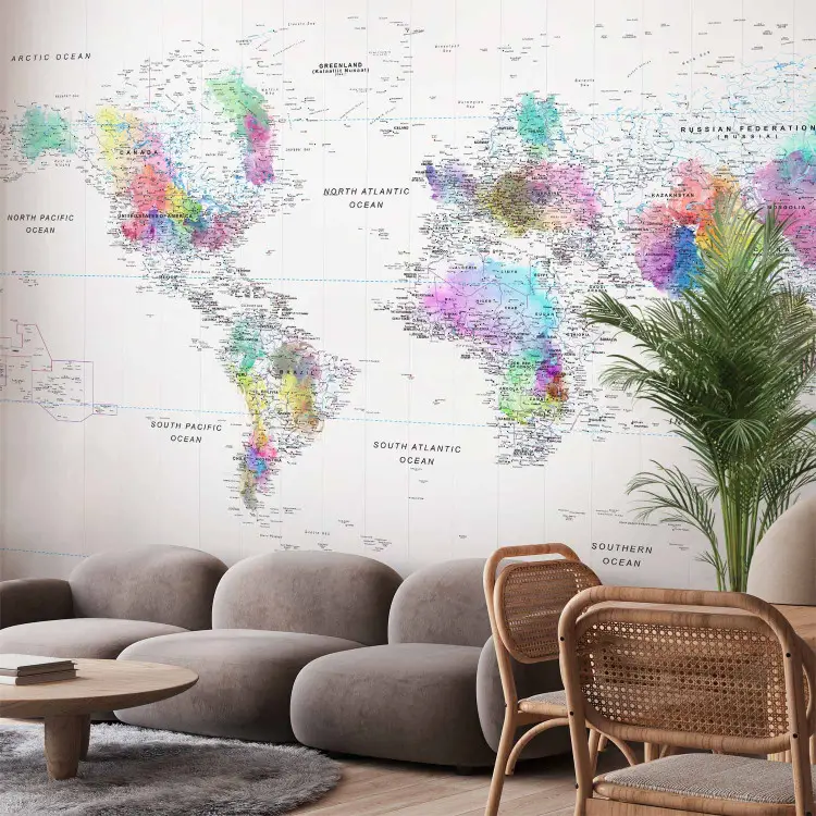 Wall Mural Map of the world - coloured continents with a gradient ...