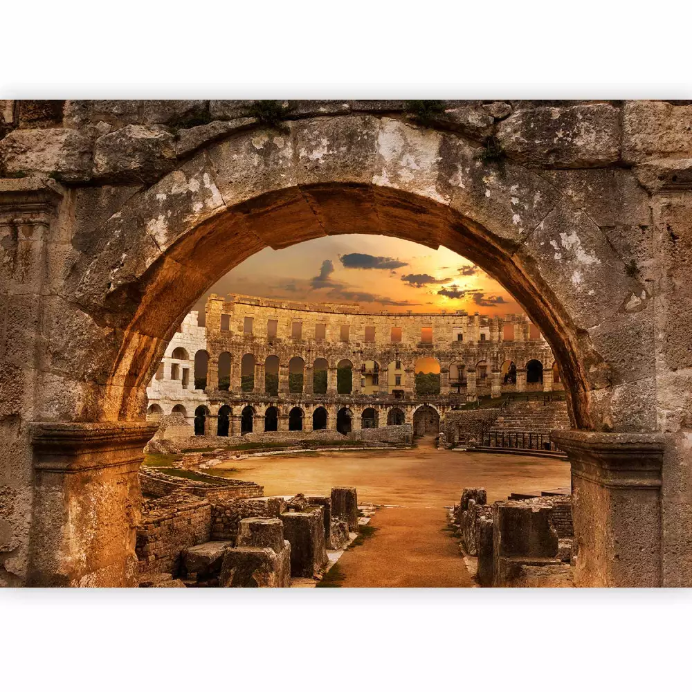 Wall Mural Ancient architecture - Pula amphitheatre against a sunset ...