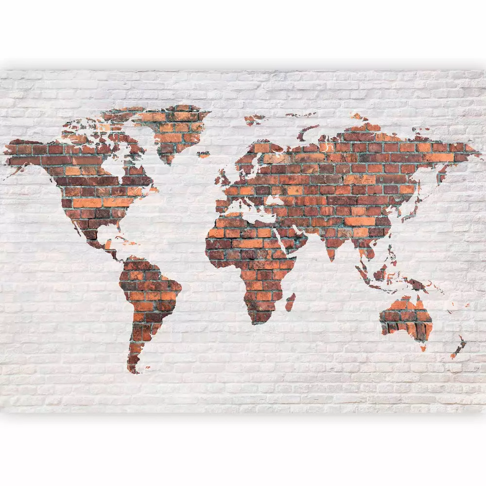 Wall Mural World Map: Brick Wall - bimago
